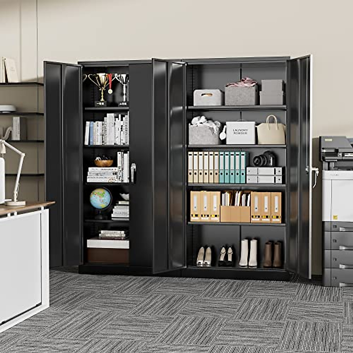Atripark Metal Storage Cabinet with Lock, Lockable Garage Tool Doors and Shelves, Tall Steel for Garage, Heavy-Duty Black File Home Office, Gym, School 72*36*18 INCH