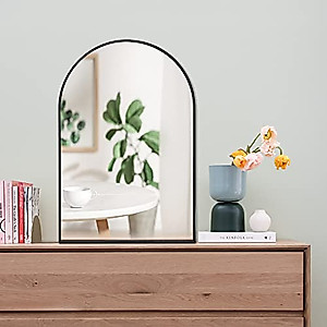 Minuover Arched Wall Mirror for Bathroom, 20"x30" Black Modern Metal Frame for Entryway Living Room Bedroom Wall Decor