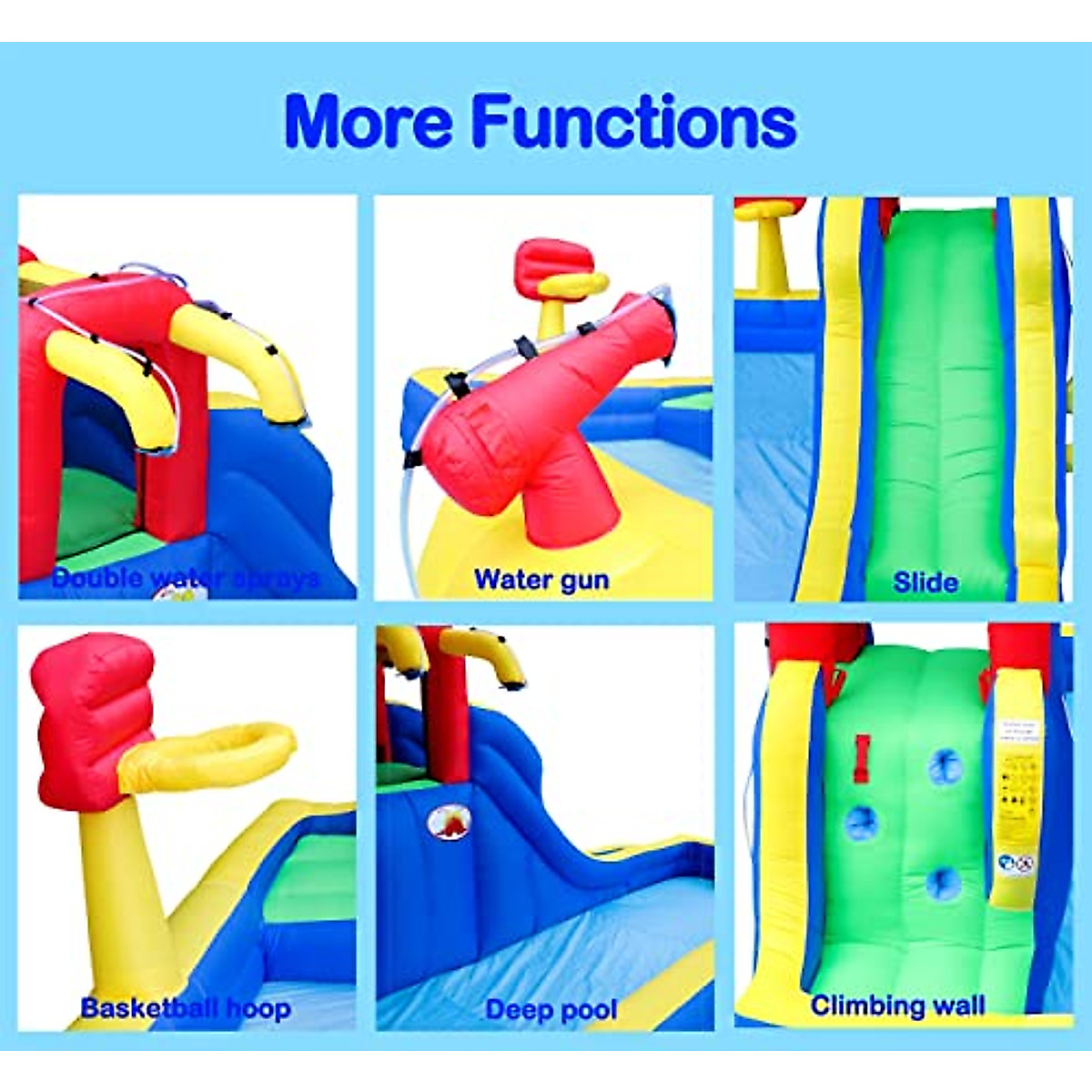 WELLFUNTIME Inflatable Water Park with Blower, Slide with Water Cannon and Double Basketball Rings