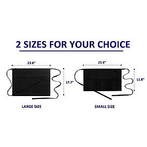 Hi loyaya Waitress Apron for Women Men - Set of 6 Black Half Waist Aprons with Pockets for Chef Waiter Server Baker Kitchen Restaurant (Large)