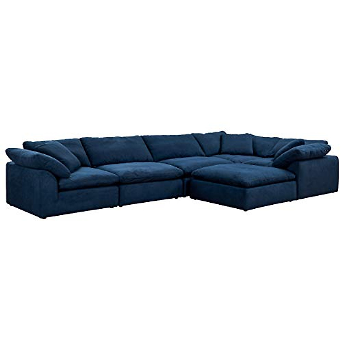 Sunset Trading Contemporary Puff Collection 6PC Slipcovered Modular Filled Chaise Lounge Couch | Stain-Proof Water-Resistant Washable Performance Fabric Sectional Sofa, 176" L-Shaped Pit, Navy Blue