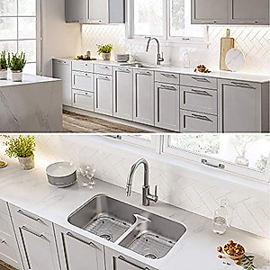 KRAUS KBU32 Premier 32-inch 16 Gauge Undermount 50/50 Double Bowl Kitchen Sink with Smart Low Divider