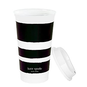 Kate Spade New York Black/White Reusable Travel Tumbler Set of 4, 16 Ounce BPA-Free Plastic Cups with Lids, Coffee Mugs for Hot or Cold Drinks, Dots and Stripes