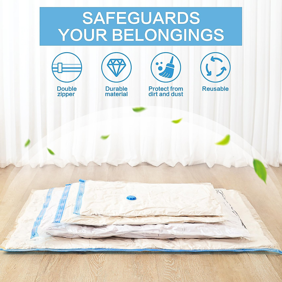 8 Pack Large Vacuum Storage Bags, Space Saver Vacuum Bags, Large Vacuum Seal Bags For Clothing, Clothes, Pillows, Comforters, Blankets, Bedding with Hand Pump