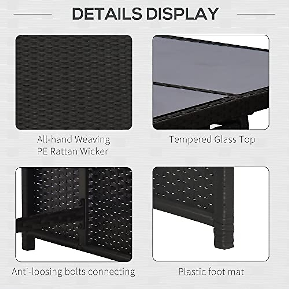 Outsunny 9 Piece Patio Wicker Dining Sets, Space Saving Outdoor Sectional Conversation Set, with Dining Table, Ottoman and Chair & Cushioned for Lawn Garden Backyard, Black