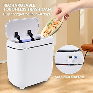 latafile 3.7 Gallon Smart Bathroom Trash Can, Touchless Motion Sensor Garbage Can with Lid, for Bathroom, Office, rv, Bedroom, Living Room, White 8661