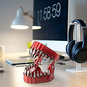 NICENICY Denture Drill Bit Holder, 2-in-1 Screwdriver& Desk Gadget with 28PCS 1/4” Hex Bits, Stocking Stuffer for Husband, Gag Gift for Dentist, Magnetic Gums to Organize Bits, Red