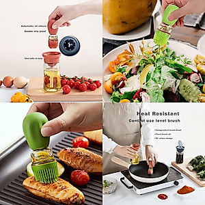 Olive Oil Dispenser With Silicone Brush - 2 In 1 Measuring Glass Oil Dispenser Bottle For Kitchen Cooking, Bbq, Grill, Baking, Roasting, Air Fryer, Pancake, Kitchen Gadgets (Beige)