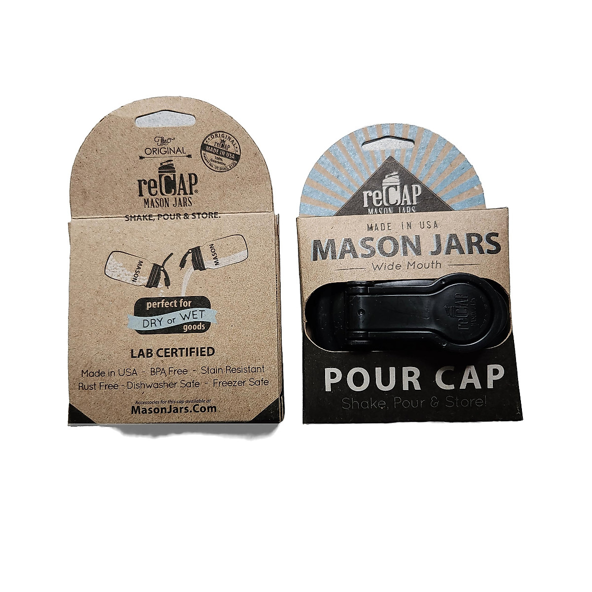 reCAP Mason Jars Pour Lid | Wide Mouth | Multi-Color | Leak-Proof Seal | 4-Pack | USA Made Mason Jar Accessories | Jar not Included