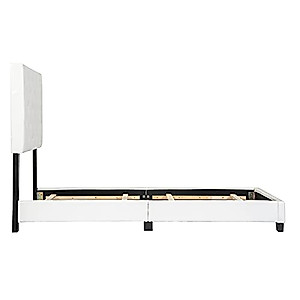 Happy Homes Lexi Upholstered Bed Frame with Headboard /Diamond Button Tufted /Faux Leather /Wood Slats Included /Easy Assembly/Box Spring Platform Needed /Works with Memory Foam Mattress Twin White