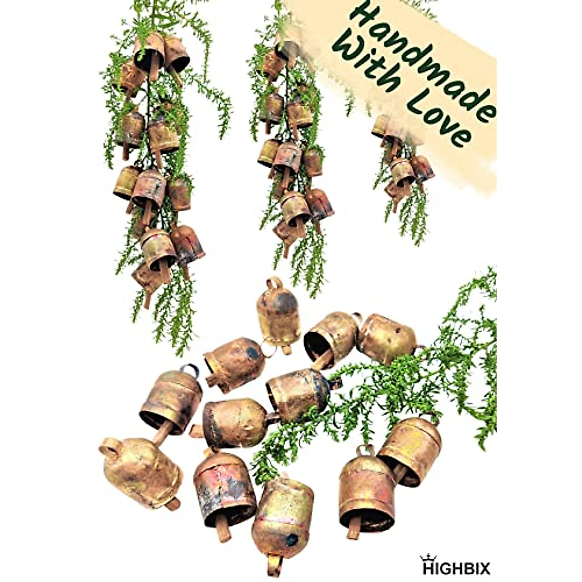 HIGHBIX Rusty Harmony Cow Bells 10 Pieces Vintage Handmade Rustic Lucky Christmas Hanging 2inch Bells with Wooden Striker