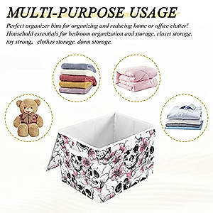 innewgogo Skull Flowers Storage Bins with Lids for Organizing Closet Organizers with Handles Oxford Cloth Storage Cube Box for Room