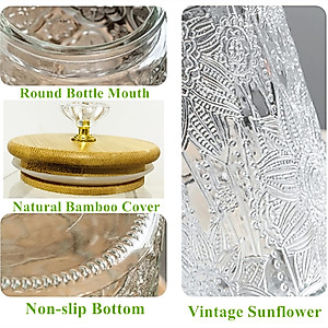 H2SON Glass Containers with Lids, 34 FL OZ Food Canisters Storage Jars with 350 Count Floss Picks, Sourdough Starter Jar for Kitchen Counter, Using Pet Treat Pantry, Coffee, Tea, Sugar （Sunflower）