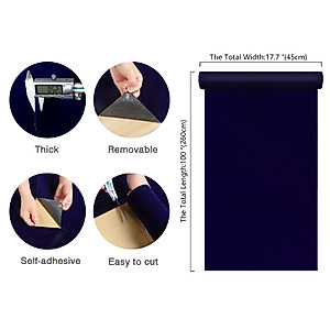 CHIHUT Self Adhesive Velvet Drawer Liner Roll Dark Blue Felt Fabric Velvet Flocking Liner for Jewelry Soft Velvet Wallpaper Peel and Stick Velvet Liner for Box Liner Craft Cabinets Shelf 17.7''x100''