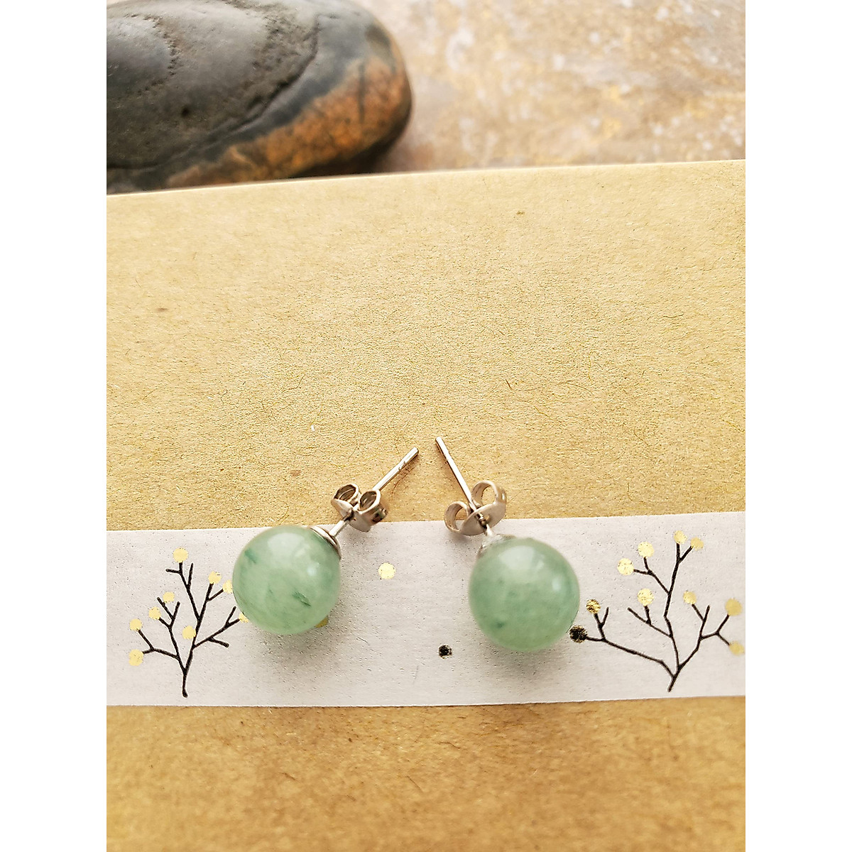 Jade Earrings for Women Jade Stud Earrings Jade Earrings for Men 6mm Sphere Lighter Green Jade Studs Graduation Gift Birthday Anniversary Holidays(A Pair of Studs, Lighter Green, 6mm Sphere)