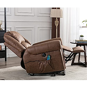 ANJ Large Power Lift Recliner Chairs with Massage and Heat Breathable Faux Leather Electric Lift Chairs for Elderly, Heavy Duty Big Man Recliners Power Reclining Chair with USB Port (Nut Brown)
