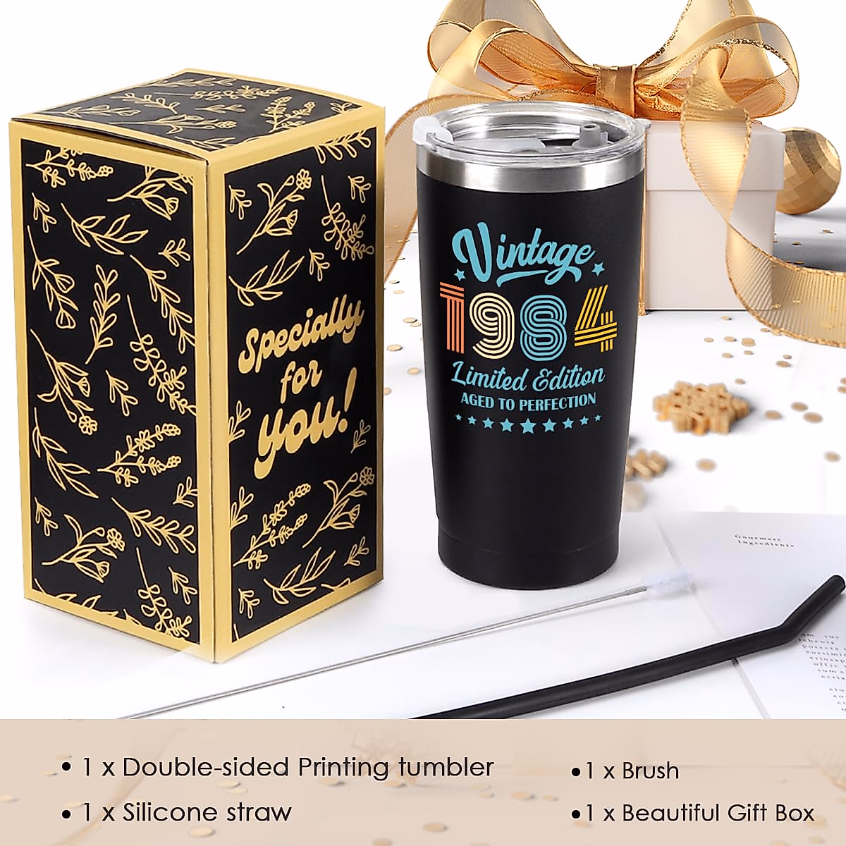 Henghere 40th Birthday Gifts for Men women, 40 Years Old Birthday Gift for Him Her, 1984 Forty Birthday Present, Happy 40th Birthday Tumbler Cup