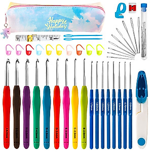 Crochet Hooks 43 Pcs,Drawdart 17 Sizes Ergonomic Crochet Hook Set with Case and Crochet Accessories,Extra Long Crochet Needles for Arthritic Hands,Crochet Kits Suitable for Knitter Enthusiasts