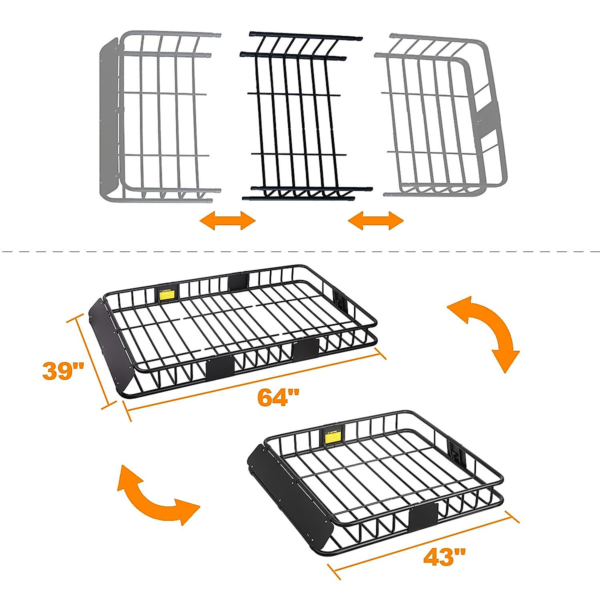 XCAR Roof Rack Basket Rooftop Cargo Carrier with Extension Black Car Top Luggage Holder 64"x 39" Universal for SUV Cars