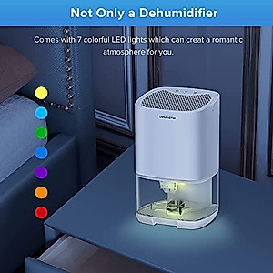 LAOVER Dehumidifiers, 1000ml Dehumidifier for Home, Portable Small Bedroom Bathroom Basement Closet Garage RV Office, Auto Shut Off 7 Colorful LED & Two Working Modes Ultra Quiet, White