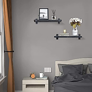 LAVIEVERT Floating Shelves Wall Mounted Set of 2, Rustic Wood Wall Storage Shelves for Bedroom, Living Room, Bathroom, Kitchen, Office - Black