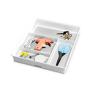 madesmart - 15222 Basic Gadget Tray Organizer - White | BASIC COLLECTION | 4-Compartments | Multi-Purpose Storage | Non-slip Lining | Easy to Clean | Durable | BPA-Free