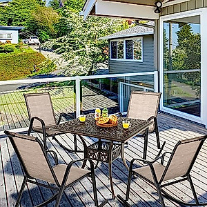 Patio Rocker Chair Rocking Chairs 2 Piece Modern Outdoor Furniture Ergonomic Rockers with Breathable Fabric Seat, Sturdy Metal Patio Furniture for Front Porch, Backyard, Garden(Brown*2)