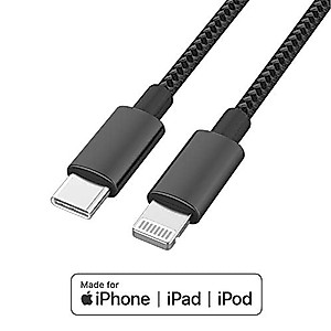Apple MFi Certified USB C to Lightning Cable Made for iPhone X/XS/XR/XS Max / 8/8 Plus, Supports Power Delivery (for Use with Type C Chargers) 4FT (Black)