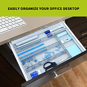 Neudeco Mesh Drawer Organizer,Silverware Drawer Organizer,Metal Cutlery Tray and Utensil Organizer for Flatware,Knives,Spoon, Cosmetic (Silver)