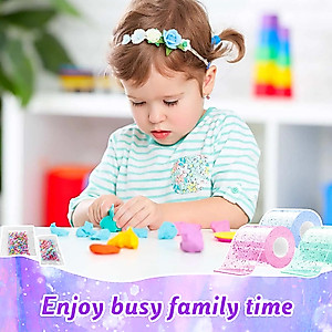 62 Pcs Nano Tape Bubble Kit, Double Sided Elastic Adhesive Tape Bubbles, Handmade DIY Nano Anxiety Relief Stress Balls Toys for Boys Girls, Kids Crafts Party Favors with Glitter Decorative Supplies