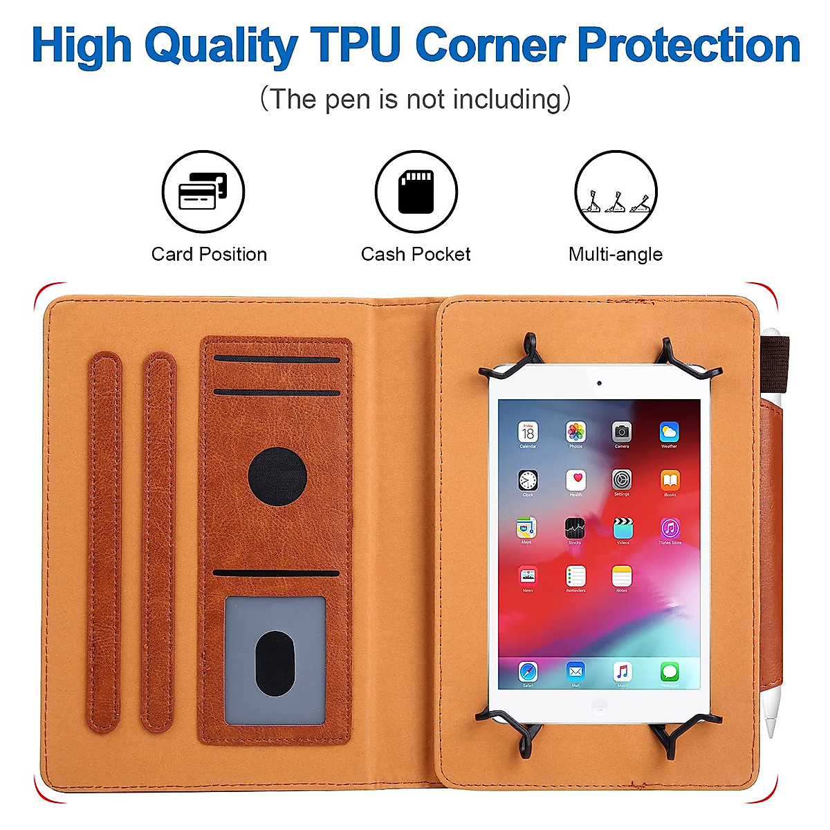 JZCreater 10 Inch Tablet Case, Universal 10 10.1 Inch Android Tablet Cover, Multi-Angle Viewing Stand Case for 9.5-10.5 Inch Tablet, Brown Classic