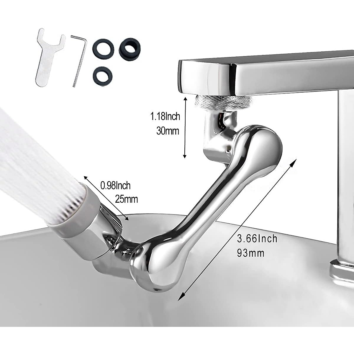 DAPAGENY 1080° Rotating Faucet Aerator Universal Splash Filter 1080 Degree Big Angle Swivel Extender Kitchen Tap Extend Bathroom Sink Gargle Face Wash Faucets Bubbler (Single Mode), 4.33''x2.2''x2''