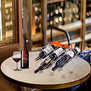 Buruis Countertop Wine Rack - 10 Bottle Wine Holder for Red White Wine Storage - Freestanding Metal Wine Rack - Small Tabletop Wine Rack - Modern Wine Bottle Holder - Silver