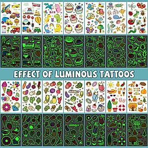 EMOME 600+ Mix Styles Glow Kids Tattoos for Party Supplies,Luminous Temporary Tattoos Stickers for Girls Boys,Fake Tattoos Kids Birthday Party Favors (56 Sheets)