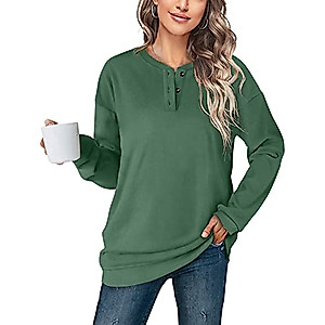 OFEEFAN Womens Sweatshirt Long Sleeve Blouses For Women Crew Neck Button Sweaters Green XL