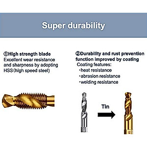 aiyun 6 Pack Titanium Combination Drill Tap Bits Set M3-M10 Metric Drill and Tap Set