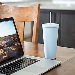 Tumblers with Lids (4 pack) 22oz Pastel Colored Acrylic Cups with Lids and Straws | Double Wall Matte Plastic Bulk Tumblers With FREE Straw Cleaner! Vinyl Customizable DIY Gifts