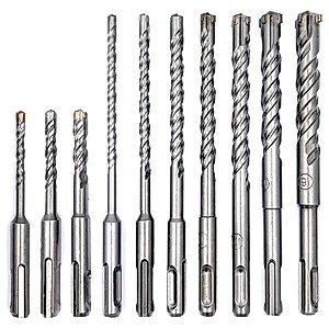 JFOGO 10 Pieces Carbide-Tipped SDS-Plus Rotary Hammer Drill Bit Set for Concrete，Brick,Block,Stone,Masonry