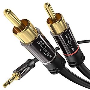 KabelDirekt – 15ft Long – Aux/3.5mm to RCA/Phono Male Adapter Cable, 2× RCA/Phono Plugs (Y Splitter Audio Cable, Connects Smartphones/notebooks and Other Equipment to Hi-Fi Systems/Speakers, Black)
