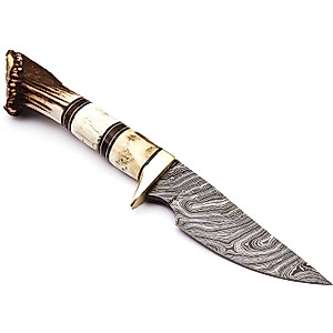 Skokie Knives Custom Hand Made Damascus Steel Hunting Knife Handle Stag Antler
