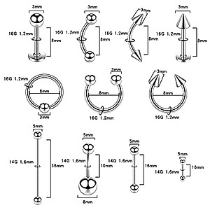 LOYAL BOOK 104pcs Piercing Kit 14G16G Belly Button Piercing Kit Septum Piercing Kit Belly Piercing Kit Piercing Kits for all piercings (Stainless steel color)