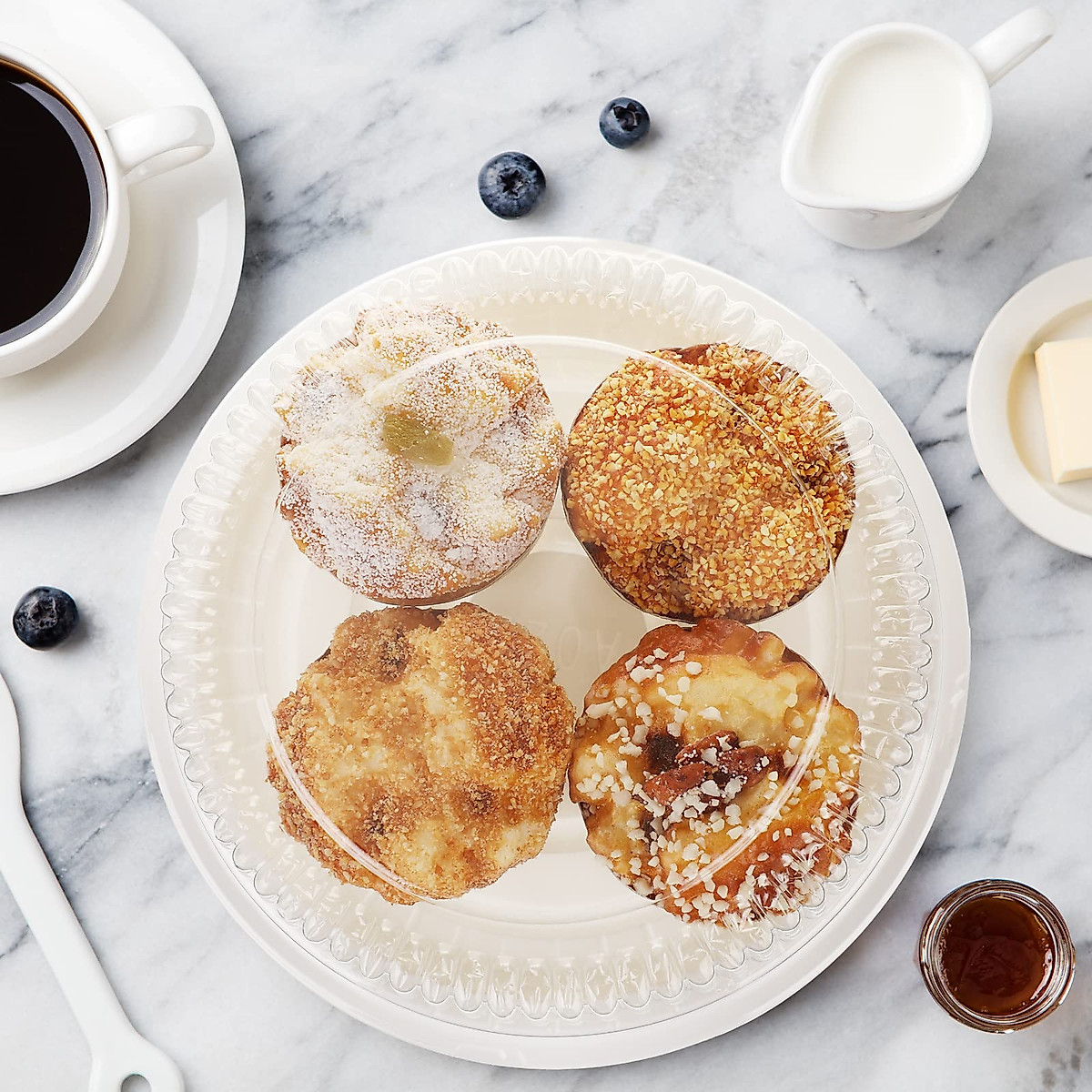 Nuanchu 24 Pieces 8 Inch Disposable Cake Containers with Lids Plastic Serving Tray Clear Platters with Clear Lids Round Disposable Cake Holder for Storing Party Takeout Food Catering Display (White)