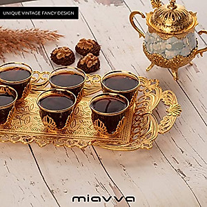 Gold Serving Tray, Vintage Serving Metal Tray for 2 People (Width 6'' Length 16'') (Premium Gold)