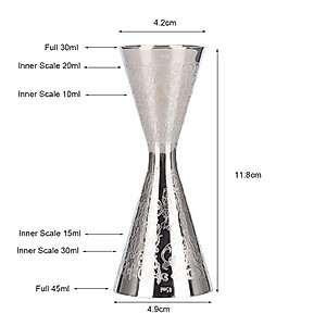 Fdit Double Cocktail Jigger,Stainless Steel, 4.6-Inches, 1 oz to 1.5 oz Measure Cup Professional Japanese Bar Jigger