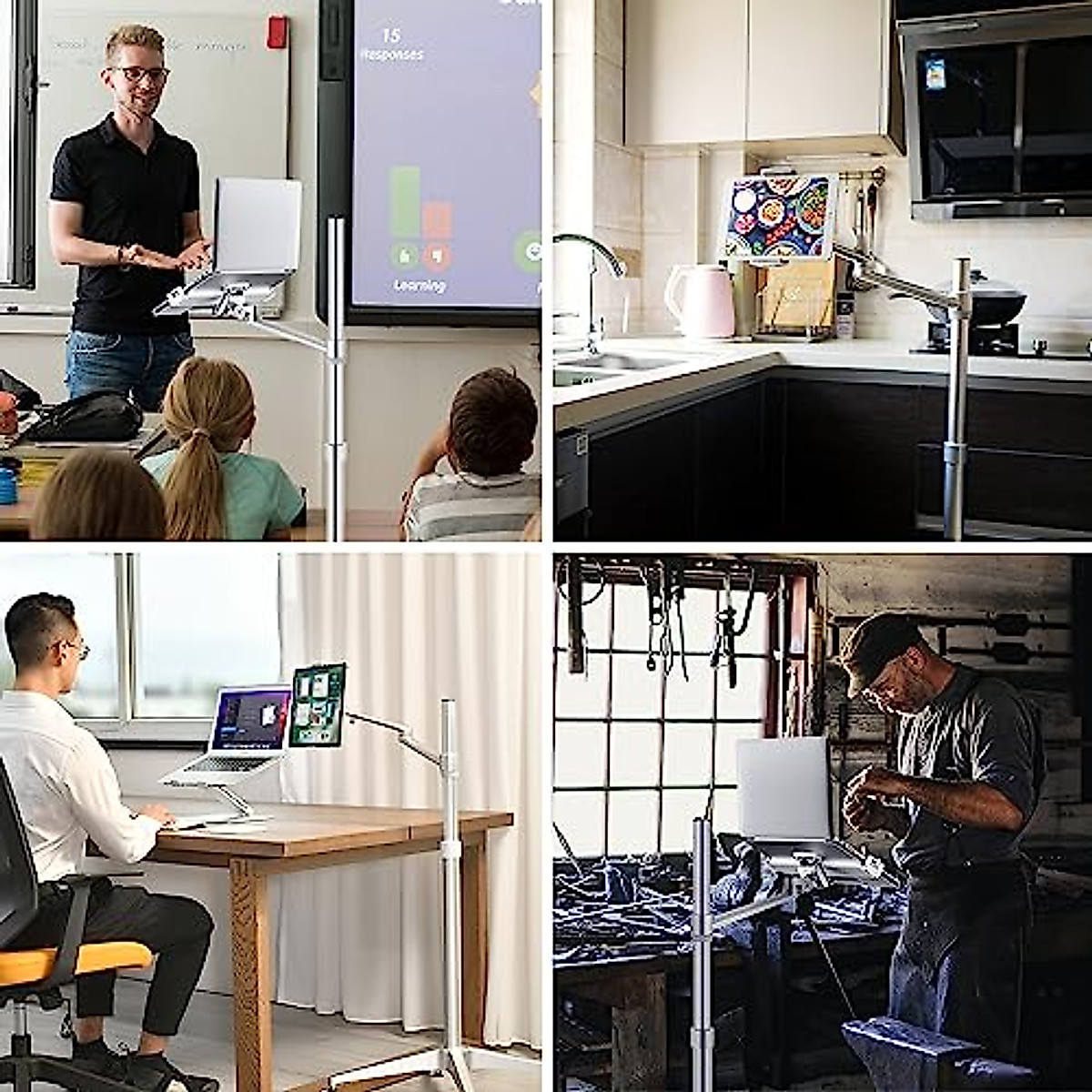 viozon Tablet and Laptop Floor Stand, 2-in-1 Rolling Adjustable Dual arm, Compatible with 4.5~13'' Phone and Tablet Compatible with iPhone, iPad Pro, iPad, Extra Tray Fits 12 to 17'' Laptop/Notebook(B