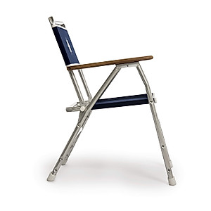 FORMA MARINE Boat Chairs Navy Blue Deck Folding Marine Aluminum Teak Furniture Set of 2 M100NB