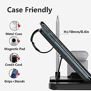 EVIGAL 4 in 1 Wireless Charger, Qi-Certified Fast Charging Station Compatible Apple Watch & AirPods & Apple Pencil, iPhone 14/13/12/11/11Pro/X/XS/XS Max/XR/8/8Plus, Samsung (with QC3.0 Adapter)