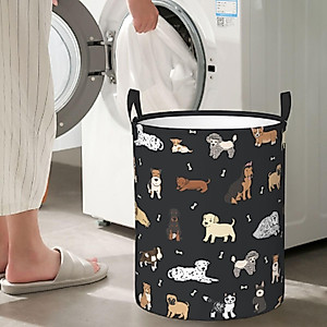 Gbuzozie Cute Dogs Round Laundry Hamper Cartoon Puppy Animals Storage Basket Toys Clothes Organizer Bin For Home Bathroom Bedroom Dorm Nursery, 62l
