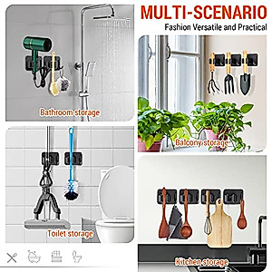 Batur Broom Holder Wall Mount, 4 Pack Super Anti-Slip Broom Holder, Mop and Broom Holder Wall Mount, Self Adhesive Broom Organizer Hanger Gripper for Bathroom, Kitchen, Laundry Room Storage, Black