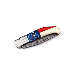 SharpEdge 8.25" Texas Flag Custom Handmade Damascus Steel Blade Pattern Welded Camping and Hunting Pocket Folding Survival Knife with a Genuine Leather Sheath | SW-716 |